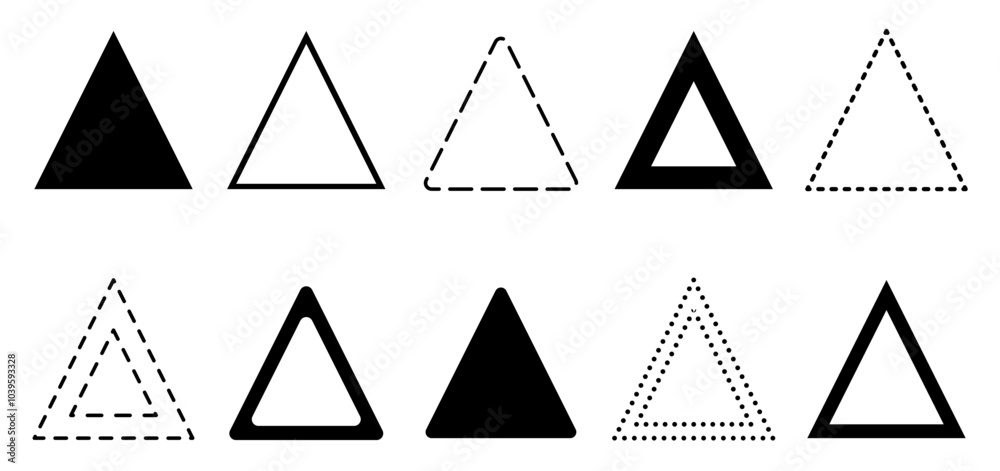 Collection of black vector triangles in various styles and shapes - Set ...