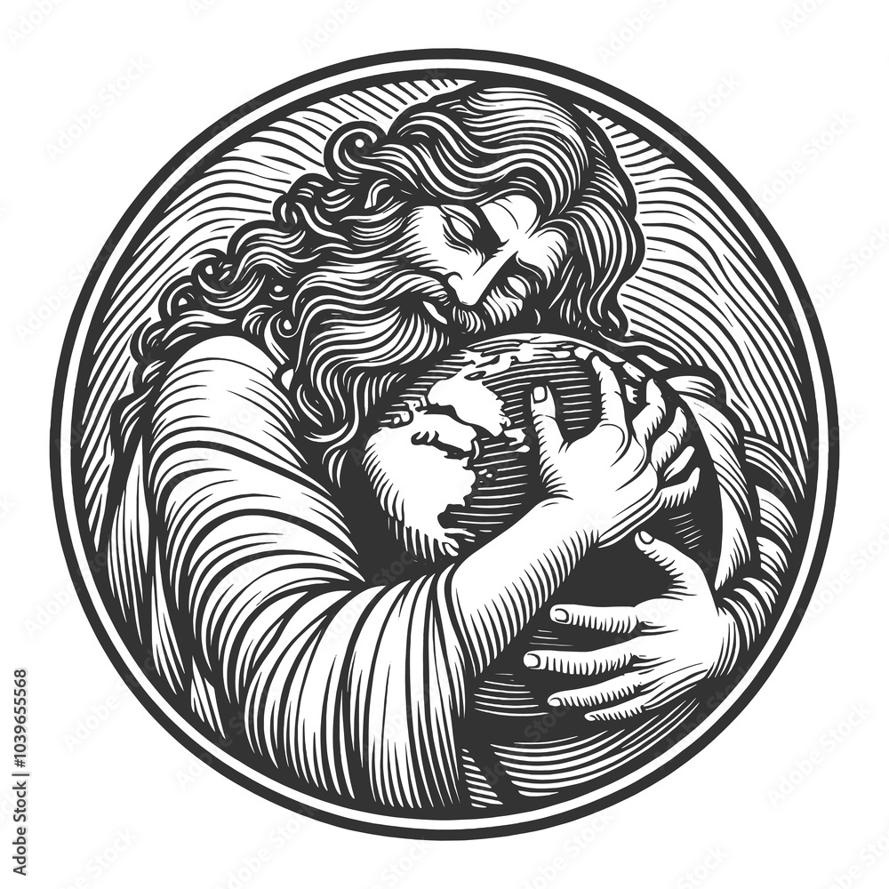 Jesus Christ God lovingly embracing Earth, symbolizing compassion ...
