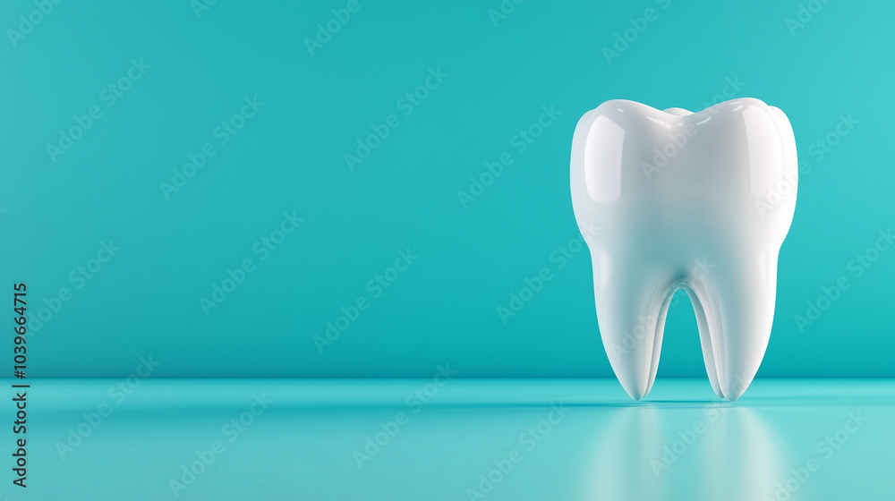 A realistic 3D model of a pristine white molar tooth centered on a soft ...