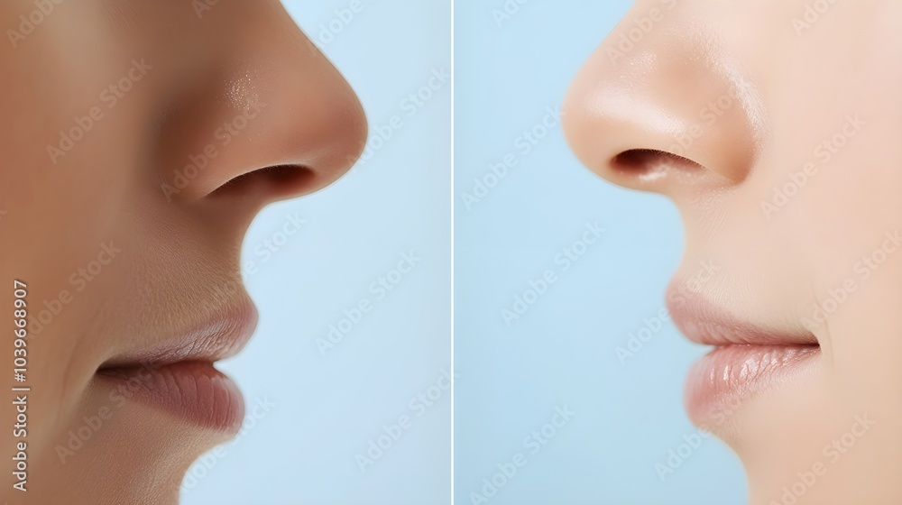 Split-screen image comparison of non-surgical nose reshaping versus ...