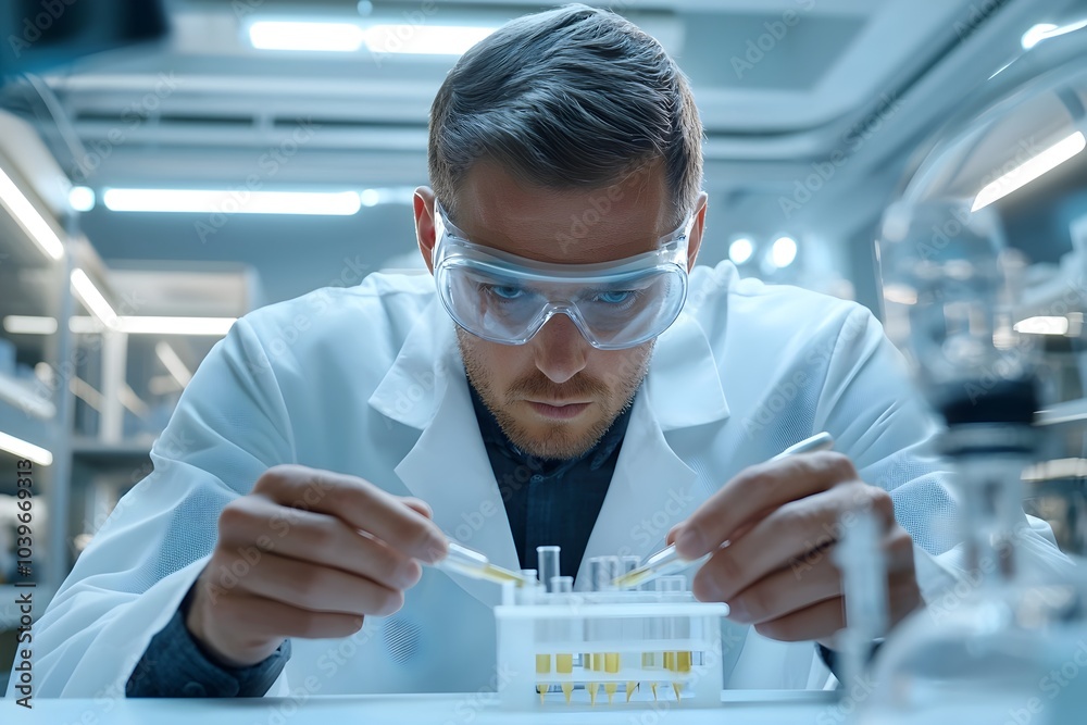 Pharmaceutical scientist conducting cutting edge drug delivery system ...