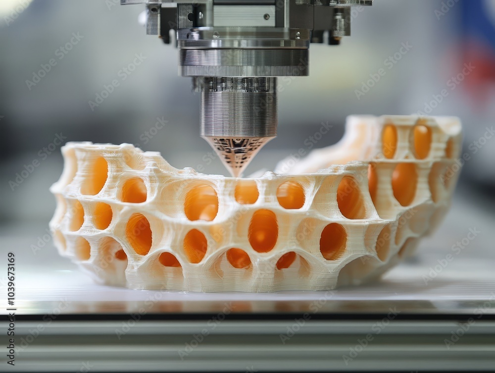 Innovative 3D printing technology creating a detailed, intricate design with a focus on texture ...