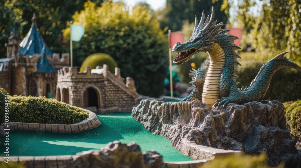 A whimsical mini-golf course with pirate-themed obstacles, Treasure ...