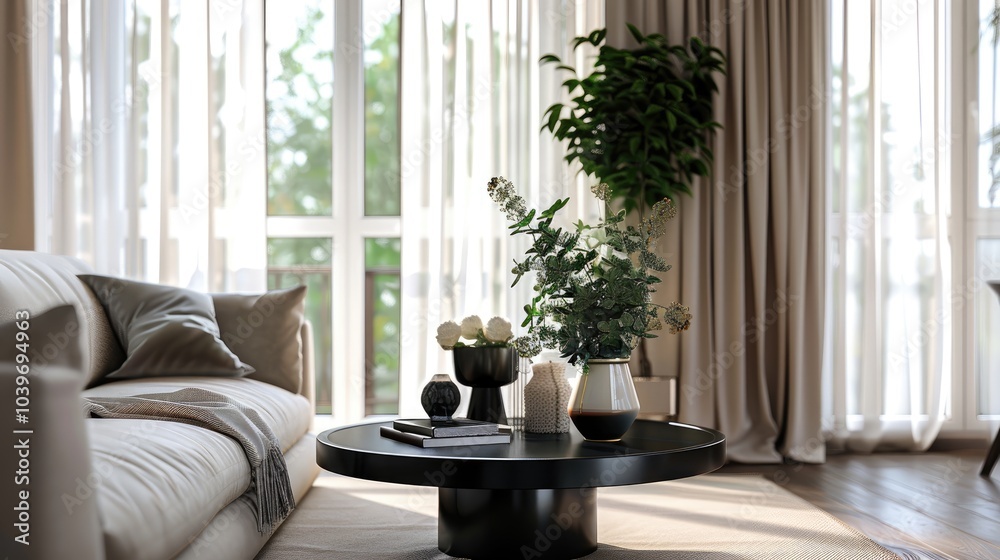 Classy and elegant living room with luxury beige sofa modern black ...