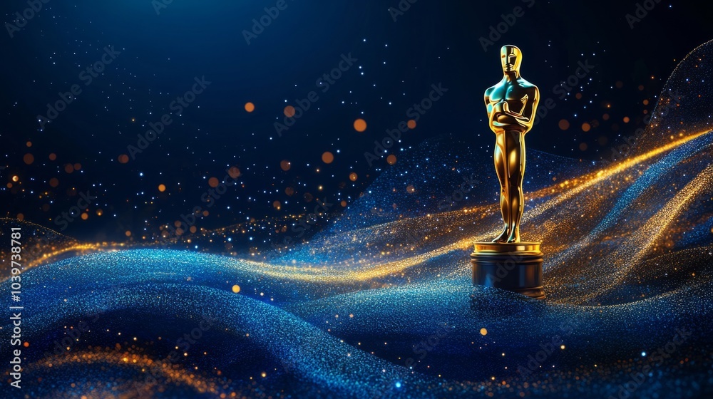 Blue award background with golden lines and abstract shape of the ...