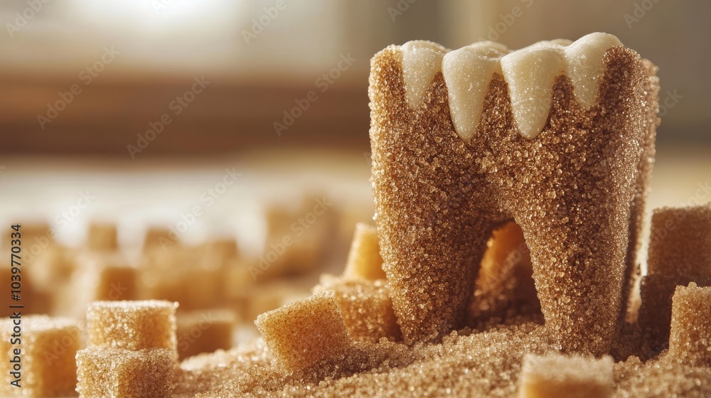 Sugar cubes shaped like a tooth, with brown sugar representing decay ...