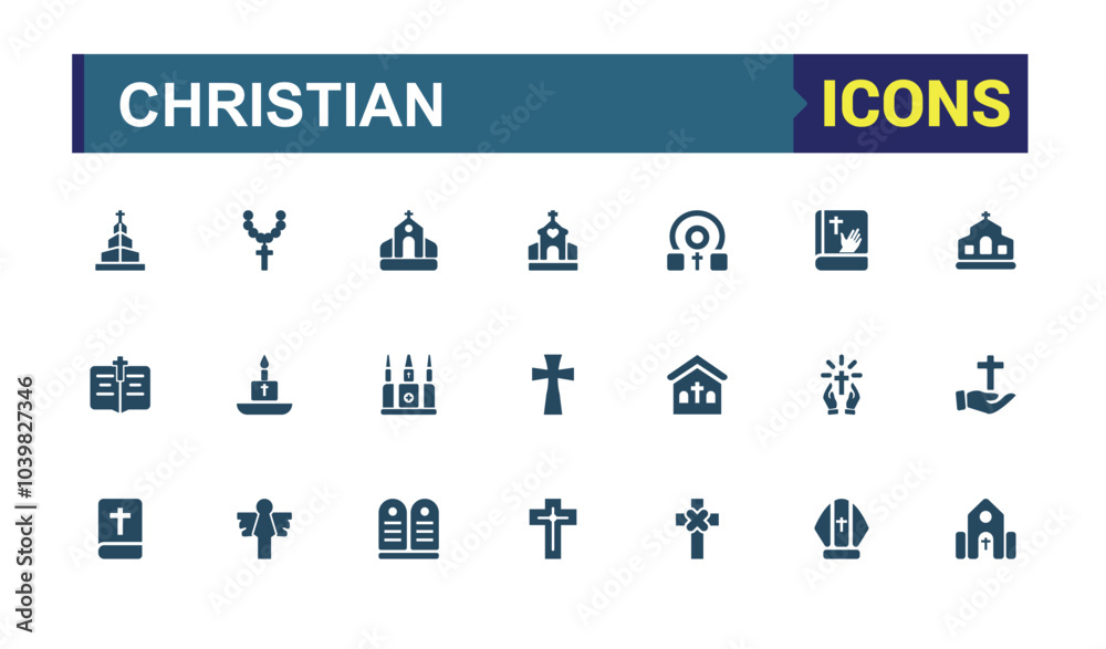 Christian solid symbols set. Related to christian religion, bible ...