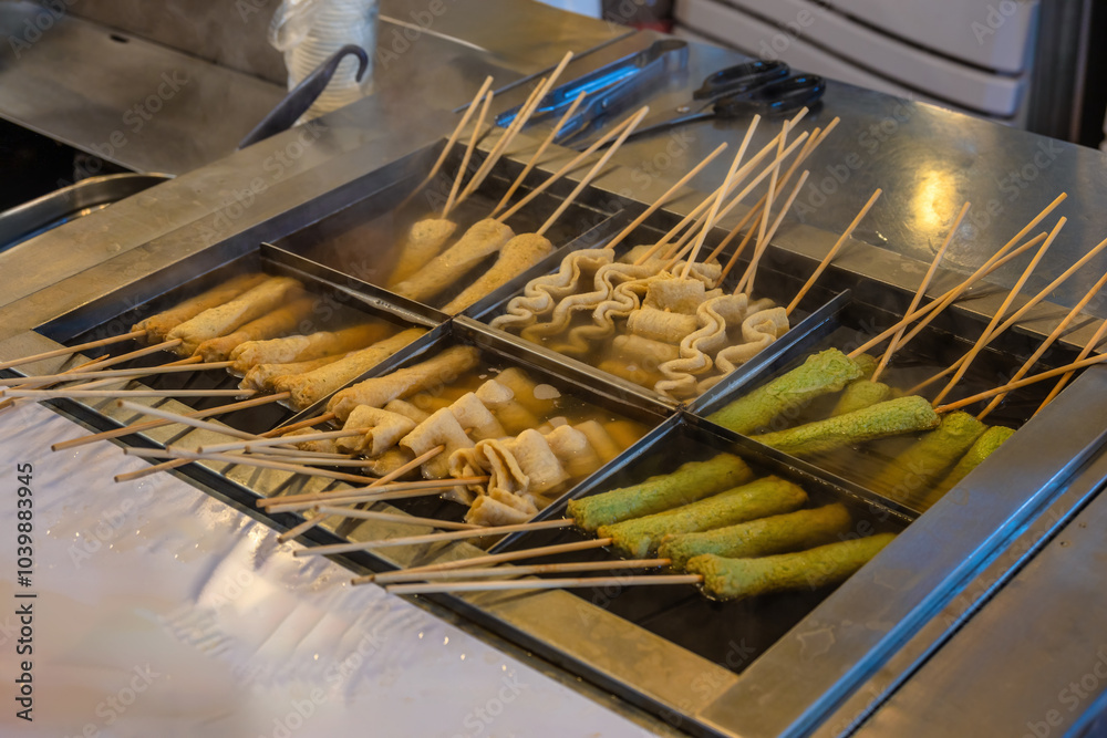 Odeng (Fish Cake Skewers) the popular street food in South Korea Stock ...