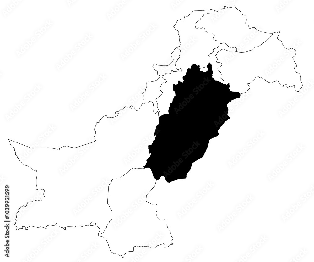 Map of punjab province in Pakistan country on white background. single ...