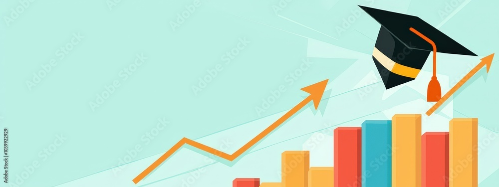 A vibrant illustration depicting educational growth with a graduation ...