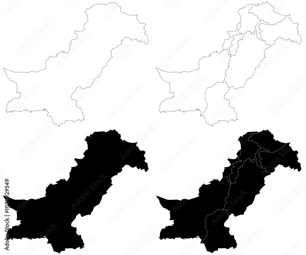 Pakistan country map sets with Jammu and Kashmir region, illustration ...