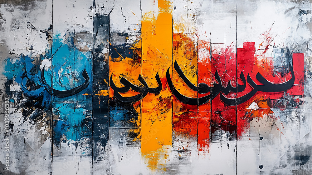 Modern abstract paintings that integrate elegant Arabic calligraphy ...