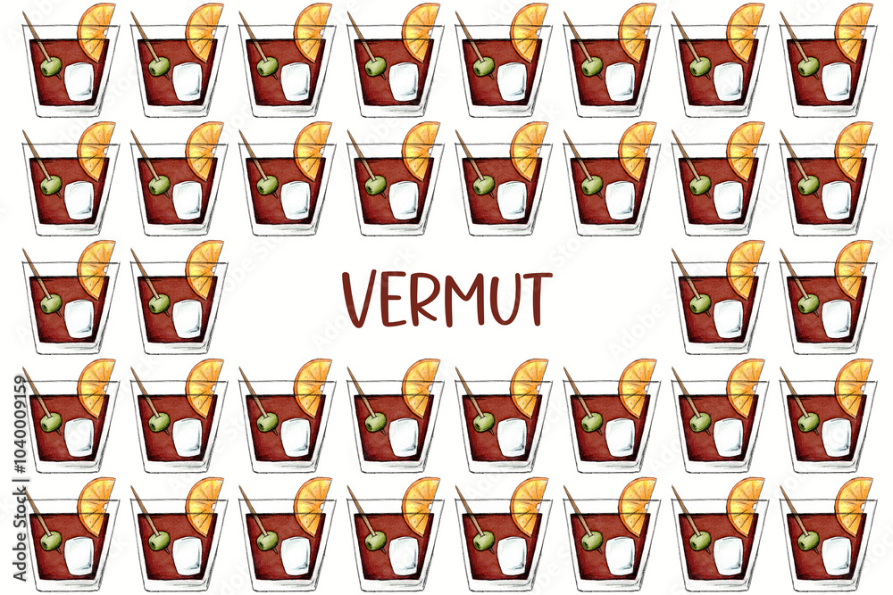 ilustración a color del clásico aperitivo español. Hora del vermut ...