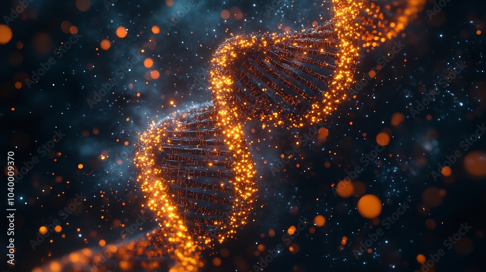 Artistic fusion of DNA helix digital data streams symbolizing ...