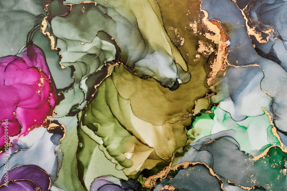 Soft waves of translucent color meet shimmering gold accents in ...