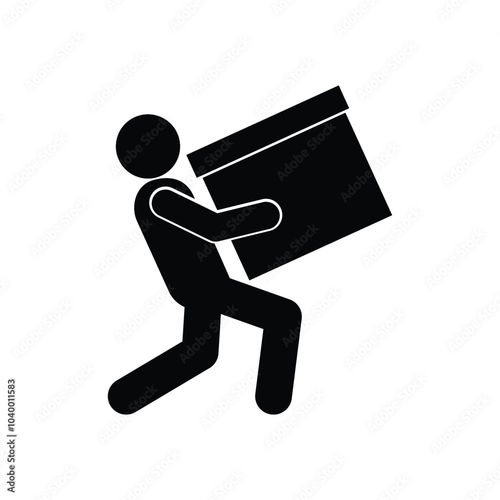 man lifting heavy box, stick figure stickman icon, human silhouette ...