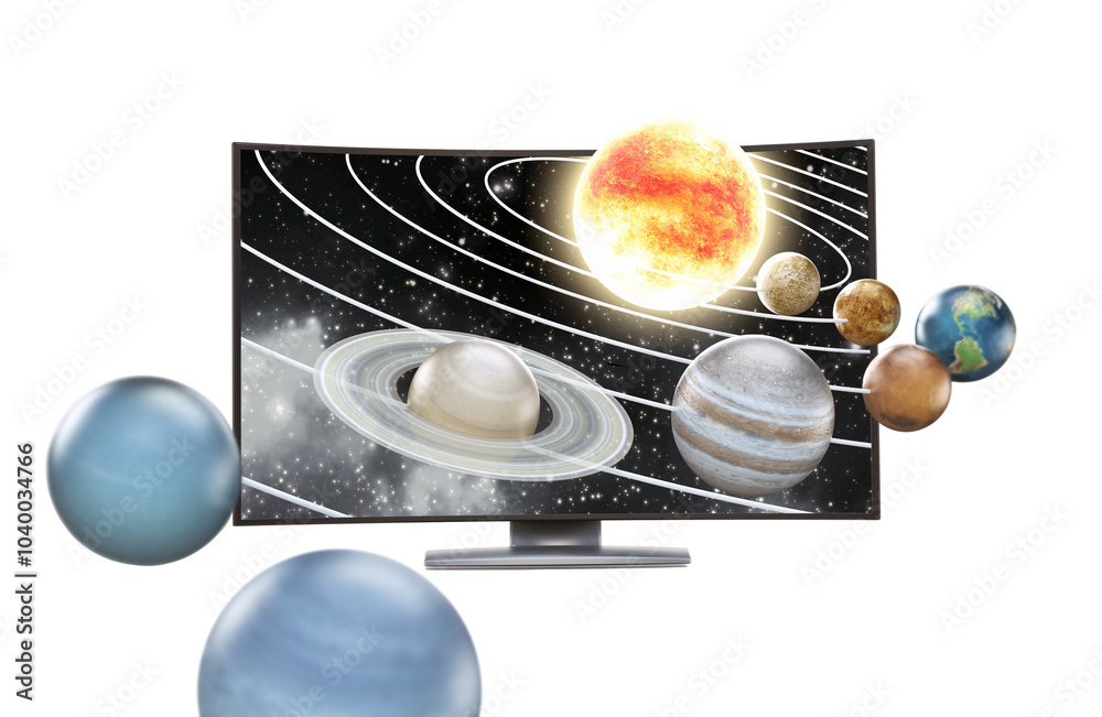 3D TV with solar system planets isolated on transparent background ...