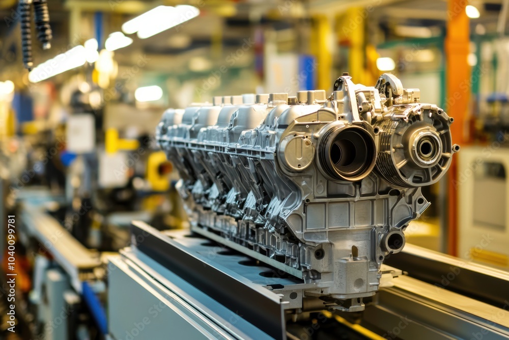 Robotic arms placing an engine inside a car chassis on the production ...