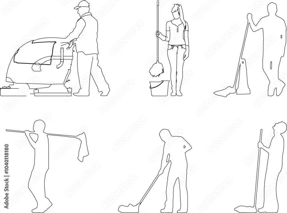 Vector sketch illustration silhouette design image of janitor with ...
