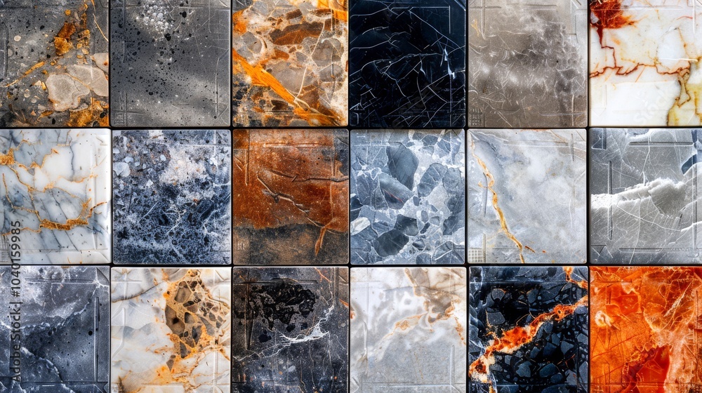 Range of marble tiles, displaying various patterns and hues for elegant ...