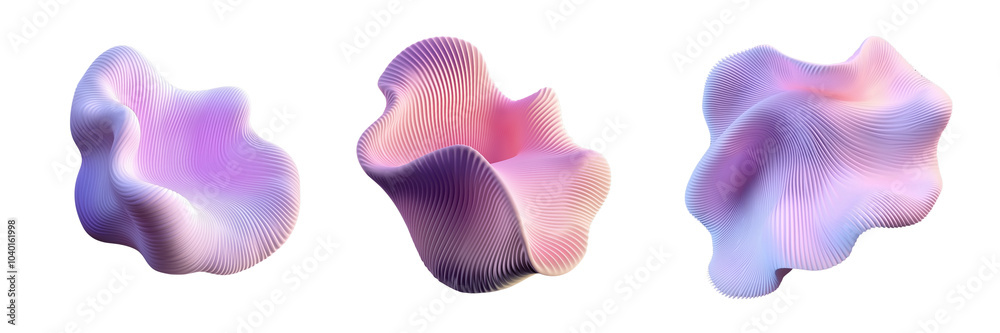 Pink organic ribbed 3D shapes for beauty cosmetics. Distorted melted ...