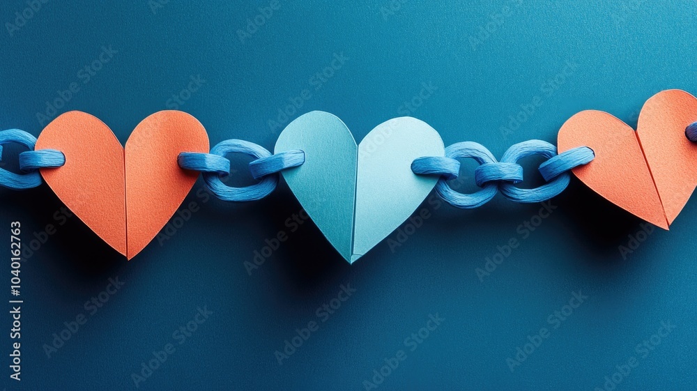 Paper hearts connected by chain link, illustrating love and unity ...