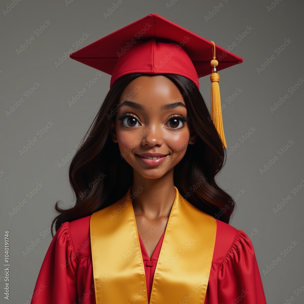 Cartoon image depicts an African-American girl in red graduation cap ...