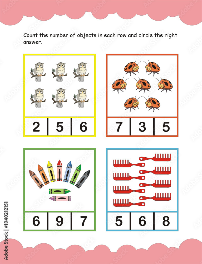 Circle the correct number of picture. Circle the right answer. Count ...