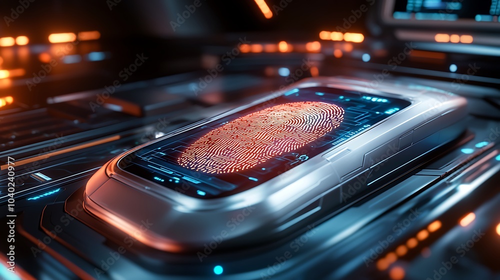 A high-tech fingerprint scanner used for employee time tracking ...