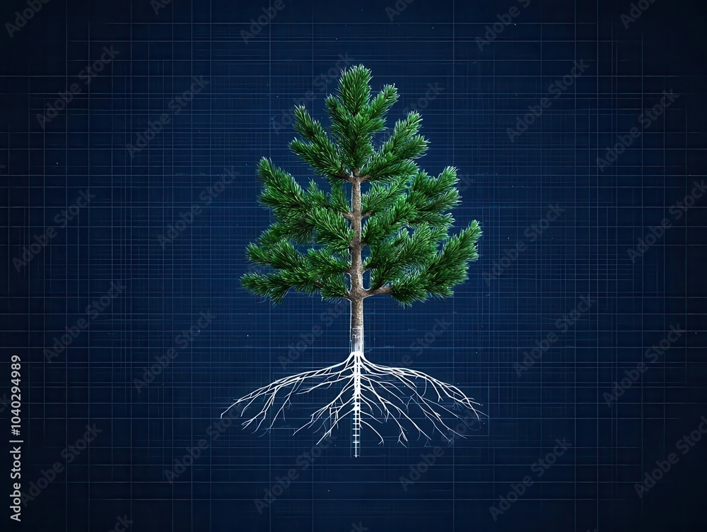 Cutaway blueprint of a pine tree showing how the tree stores water and ...