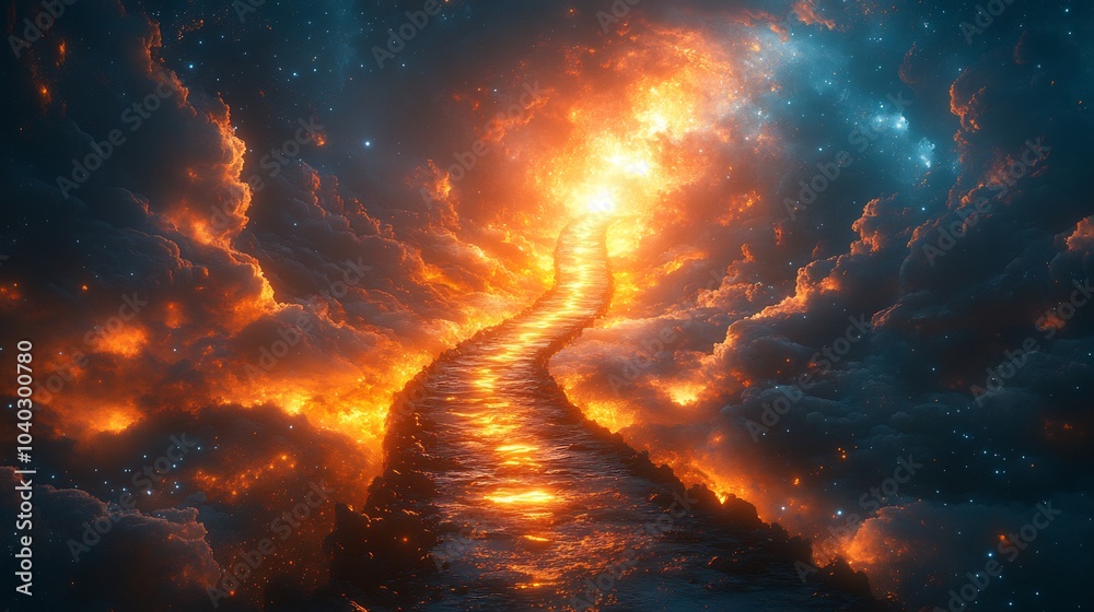 Cosmic bridge connecting heavens and Earth in Enoch's vision a glowing ...