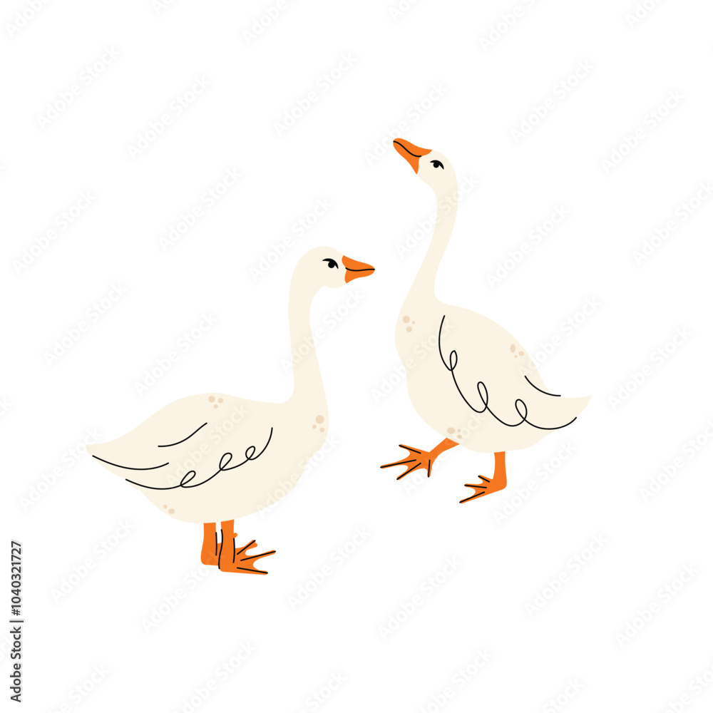 Set of geese in various poses. Cartoon vector illustration isolated on ...