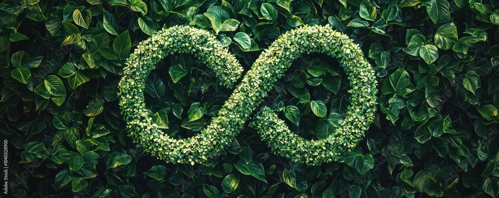 An infinity symbol crafted from green foliage represents enduring ...