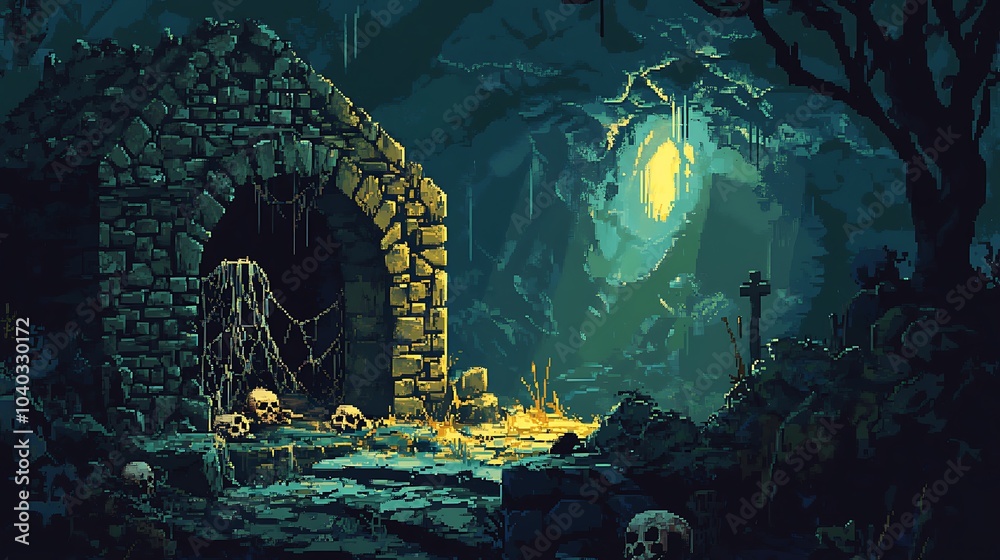 Pixel art DnD map featuring an underground crypt with skeletal remains ...