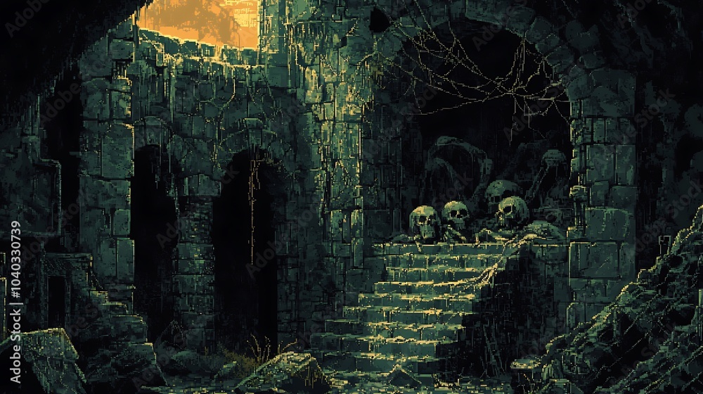 Pixel art DnD map featuring an underground crypt with skeletal remains ...