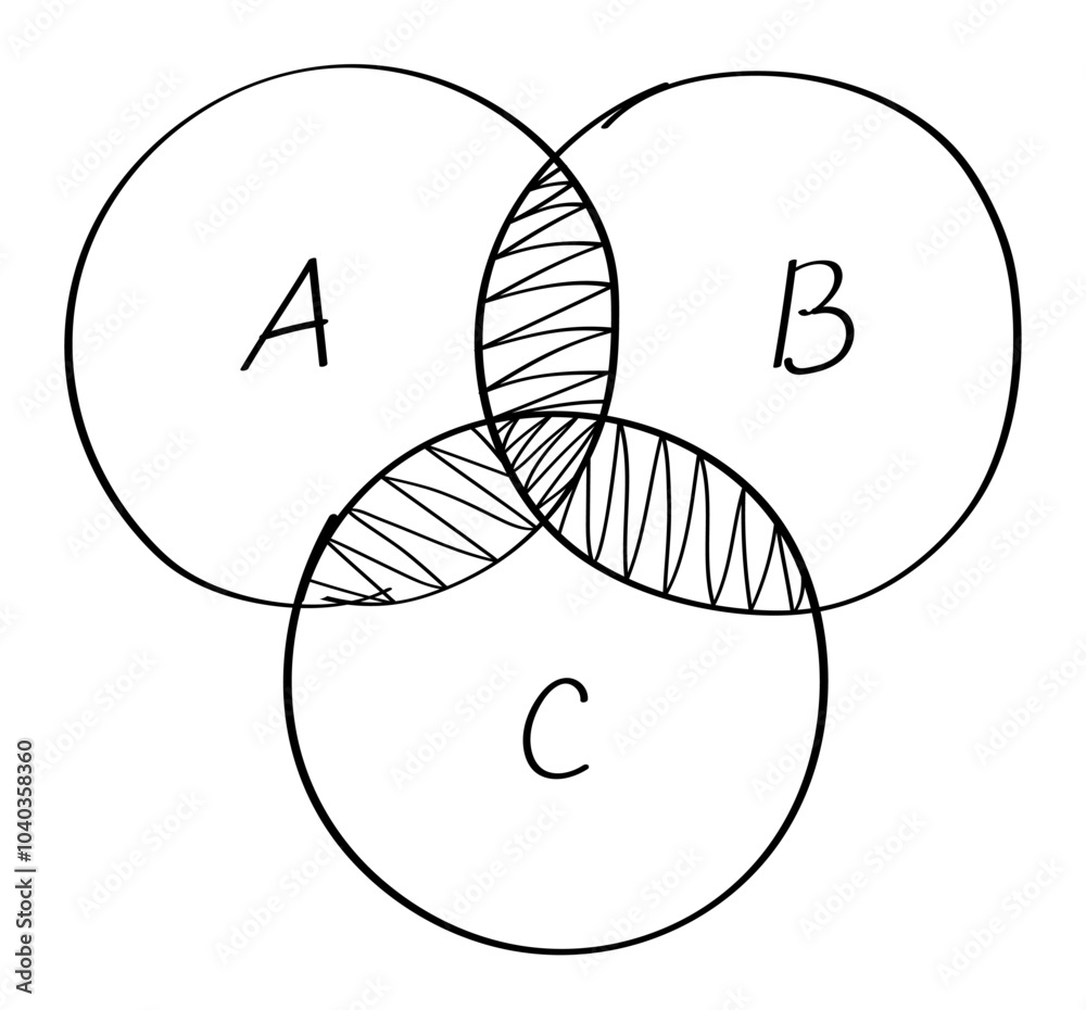 Venn diagram template line style black color for presentation, start up ...