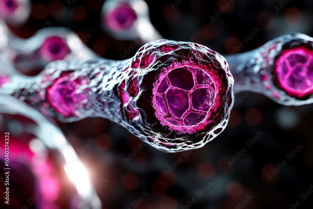 3D digital rendering of a human cell membrane, with floating ion ...