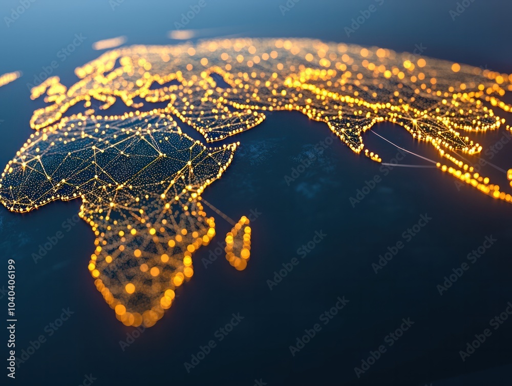 Illuminated Global Map A Digital Representation of Connectivity and Data Flow Across Continents ...