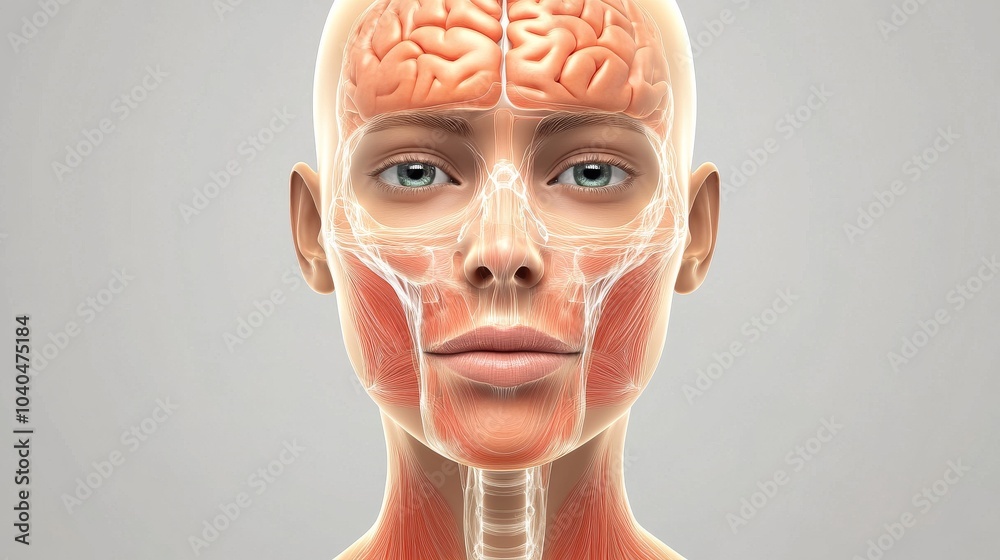 Realistic 3D illustration of human anatomy, highlighting facial muscles ...