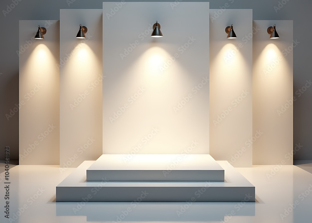 Modern square platform features a 3D rendered light setup for product ...