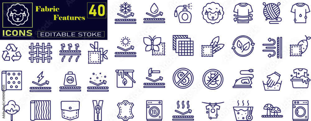 Set Of Fabric Features Icons Line Art Style Icons Bundle Editable Stroke Vector Illustration