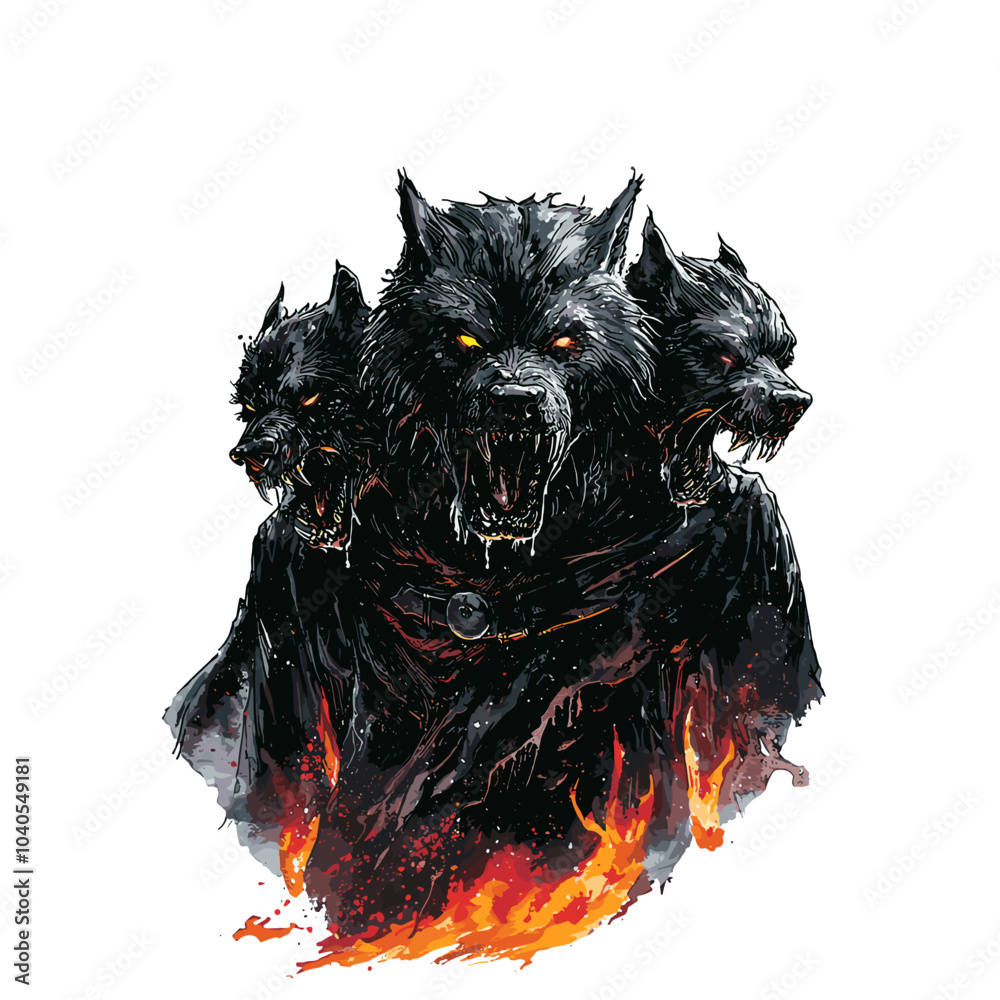 Greek creature Cerberus, three-headed hellhound, dark and menacing ... Greek creature Cerberus, three-headed hellhound, dark and menacing ...