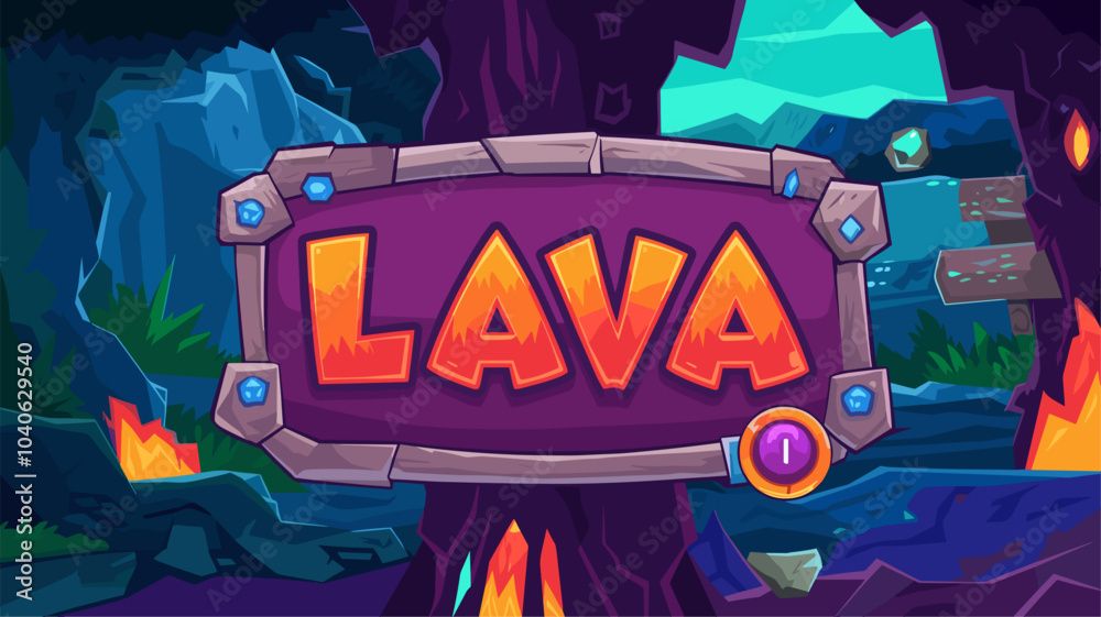 Fantasy lava game button vector cartoon ui interface set. Magic ...