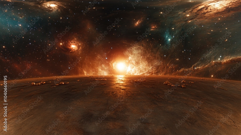 360 degree stellar system and gas nebula in a 3D cartoon rendering ...