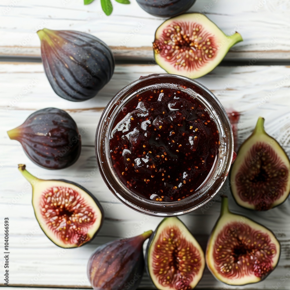 Photo Stock Fig jam jar, sweet ficus carica confiture, canned fig ...