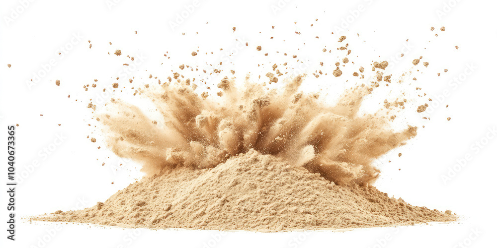 Beige color dry powder explosion on transparent cutout background ...