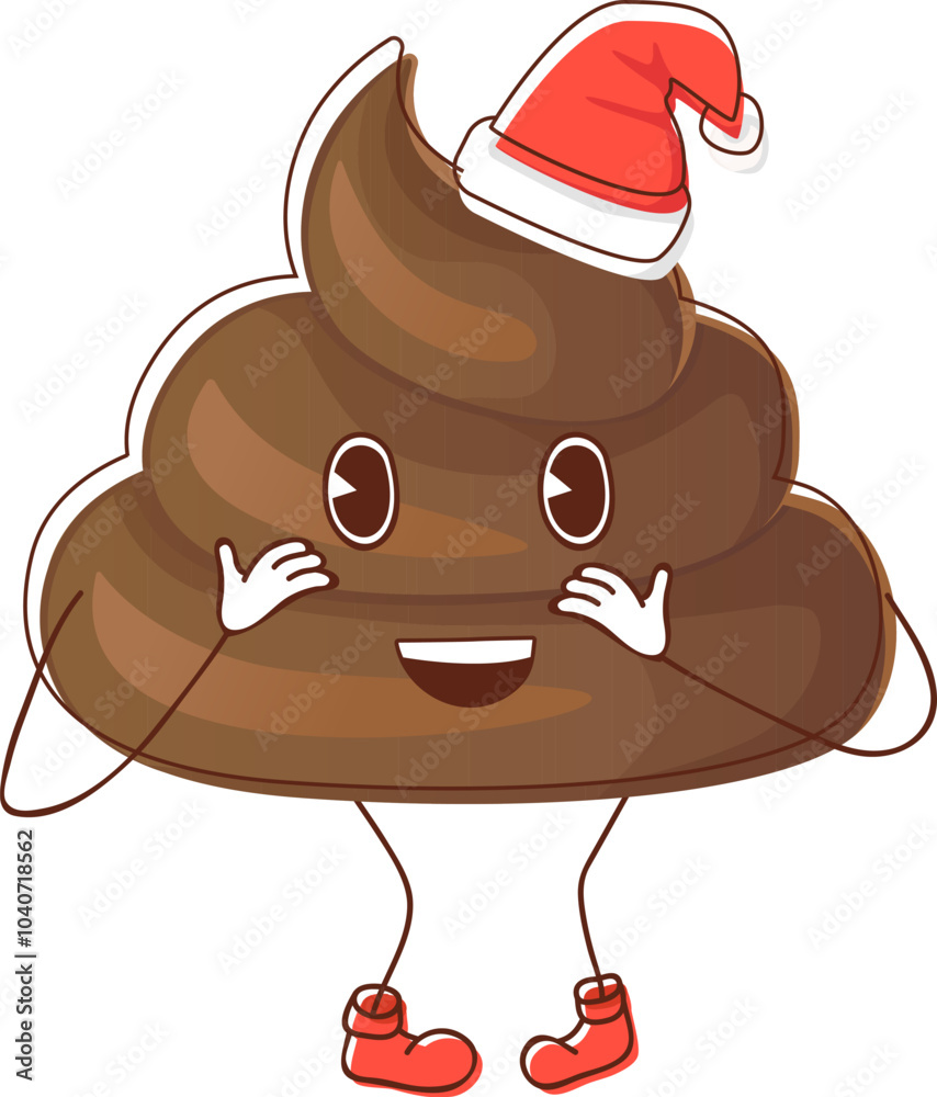 Christmas poop character in red santa hat. Funny shit emoticon. Kawaii ...