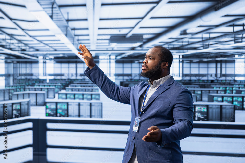 Engineer in data center implementing backup solutions to protect ...