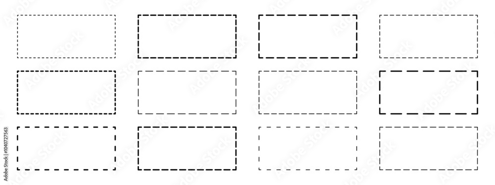 Set of rectangle shapes with dashed lines. Dotted geometric figures ...