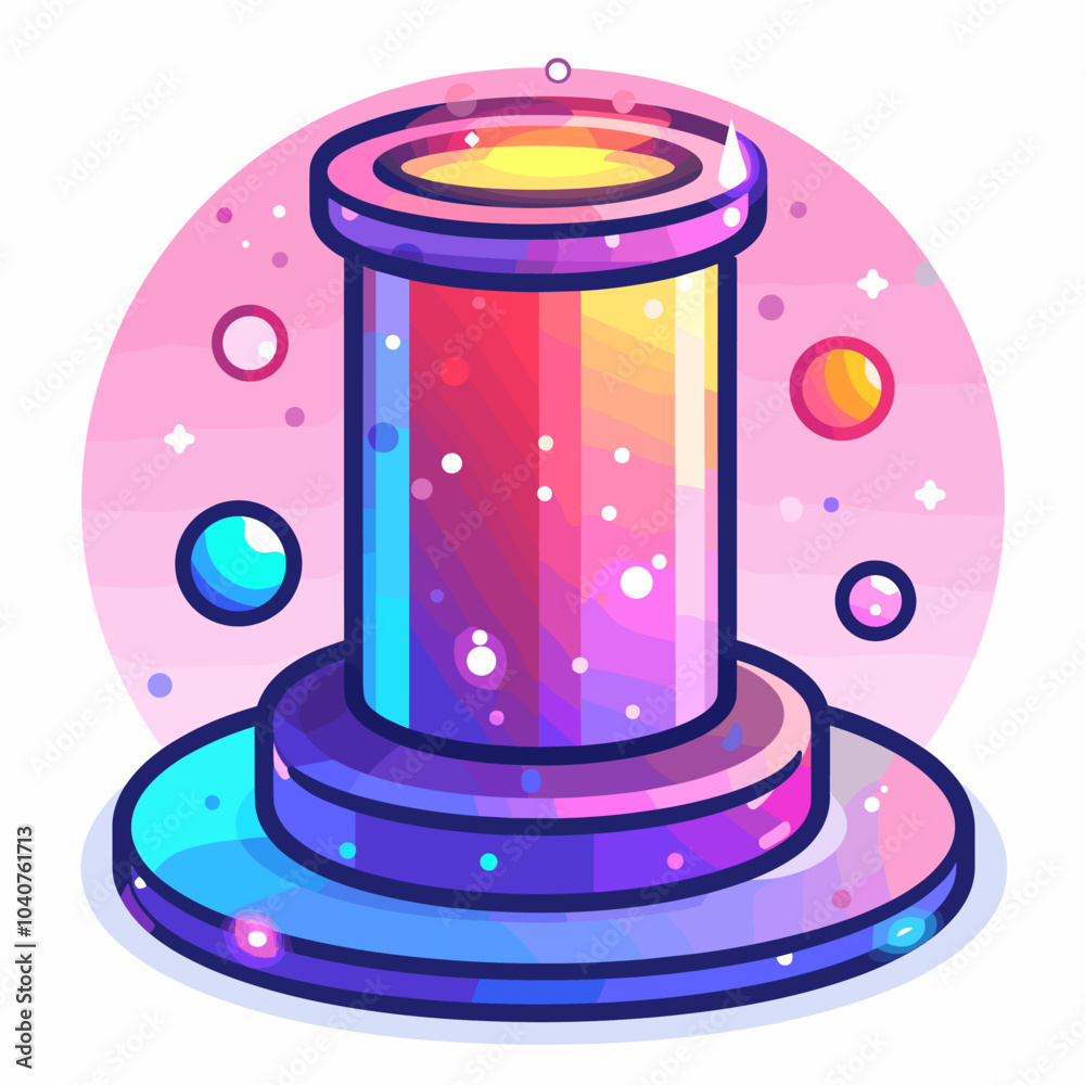 Vector cartoon illustration of magic podium with colorful glowing light ...